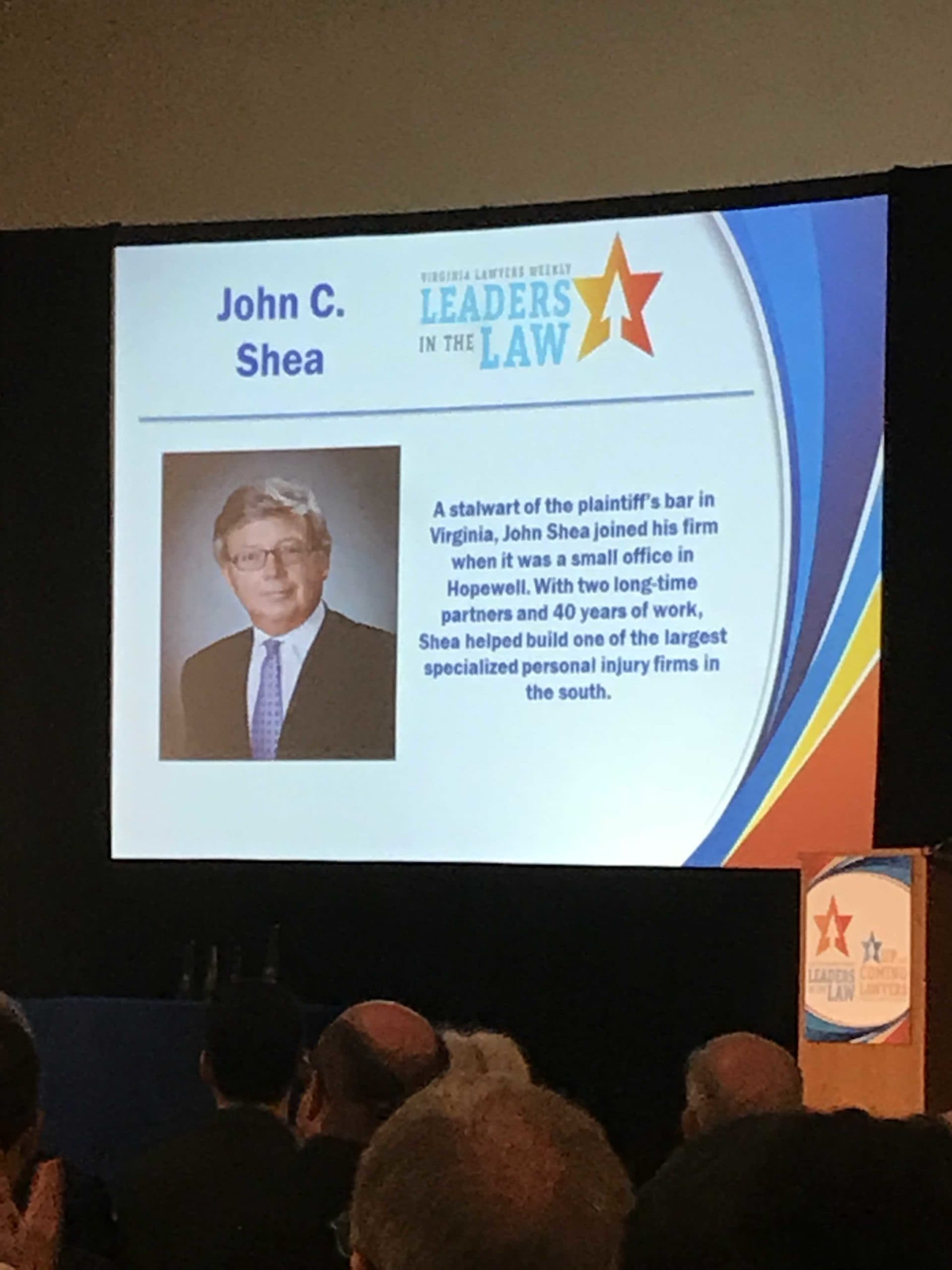 Attorney John C. Shea Accepts "Leader in the Law" Award - Marks & Harrison